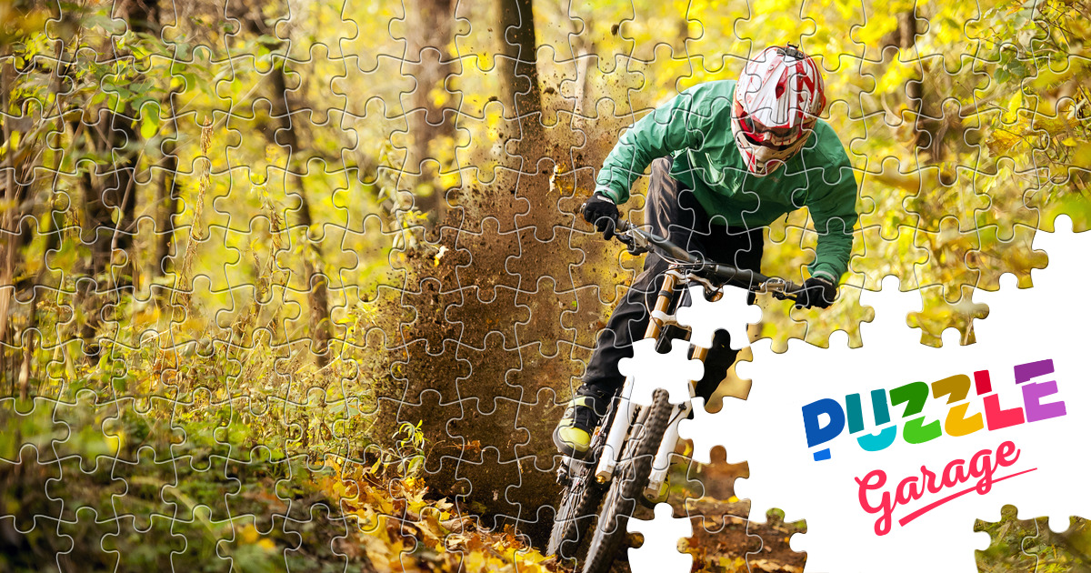 Cyclist in the autumn forest Jigsaw Puzzle (Sport, Cycling) | Puzzle Garage